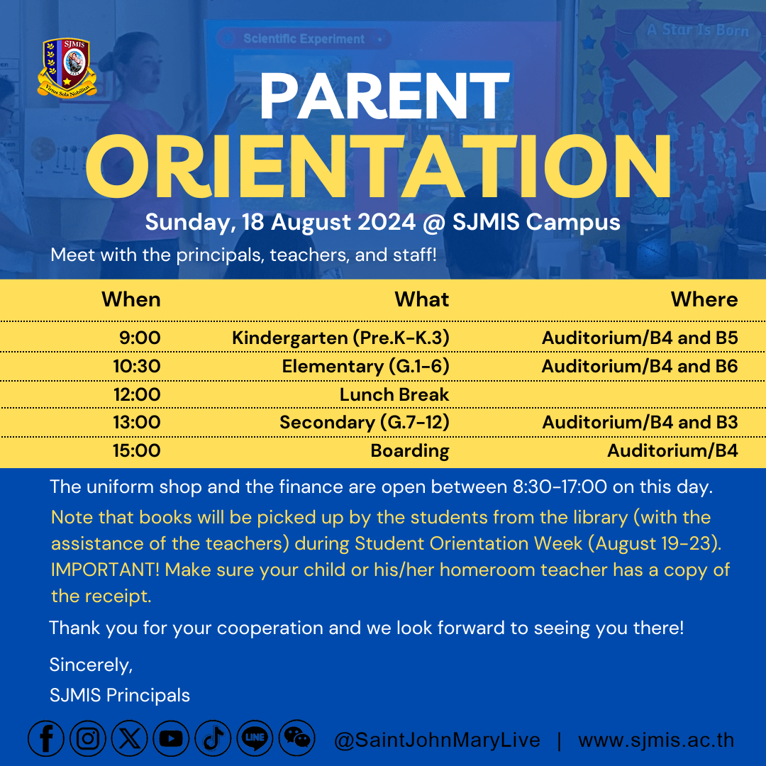 Join us for Parent Orientation on Sunday, August 18, 2024. | Saint John ...